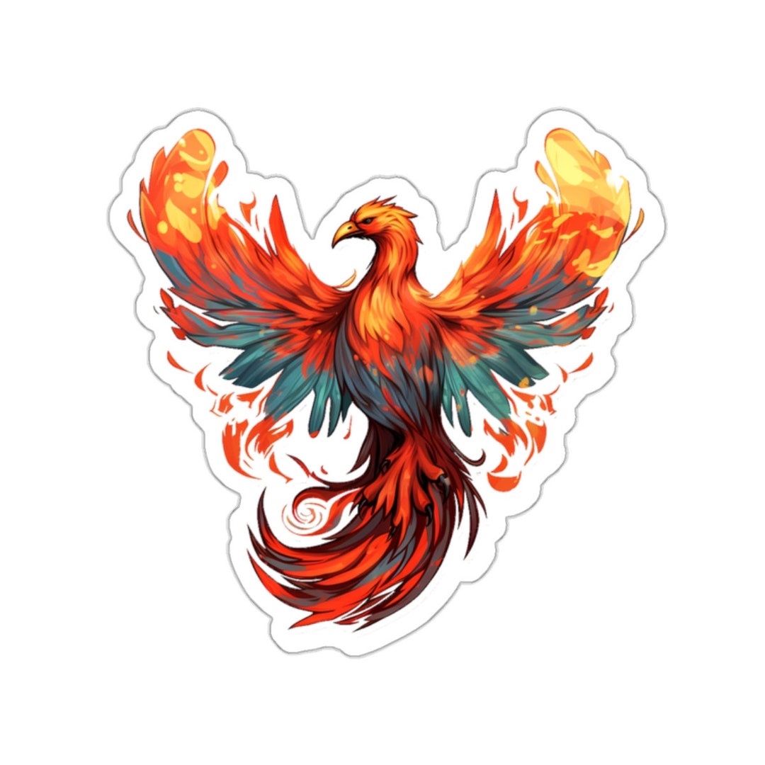 Phoenix Rising Sticker, Vibrant Firebird Decal, Mythical Creature, Kiss ...