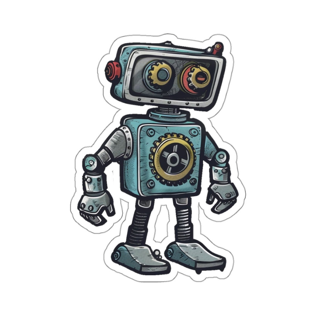 Retro Robot Sticker, Old School Gear & Bolt Design, Vintage Style Mech ...