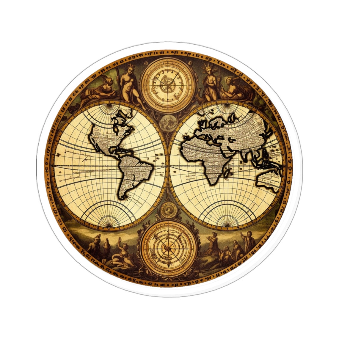 Vintage-style Voyager Old World Map Sticker Classic Explorer Decor ...