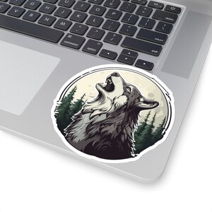 Moonlit Howl, Wolf and Moon Sticker, Forest Backdrop - Etsy