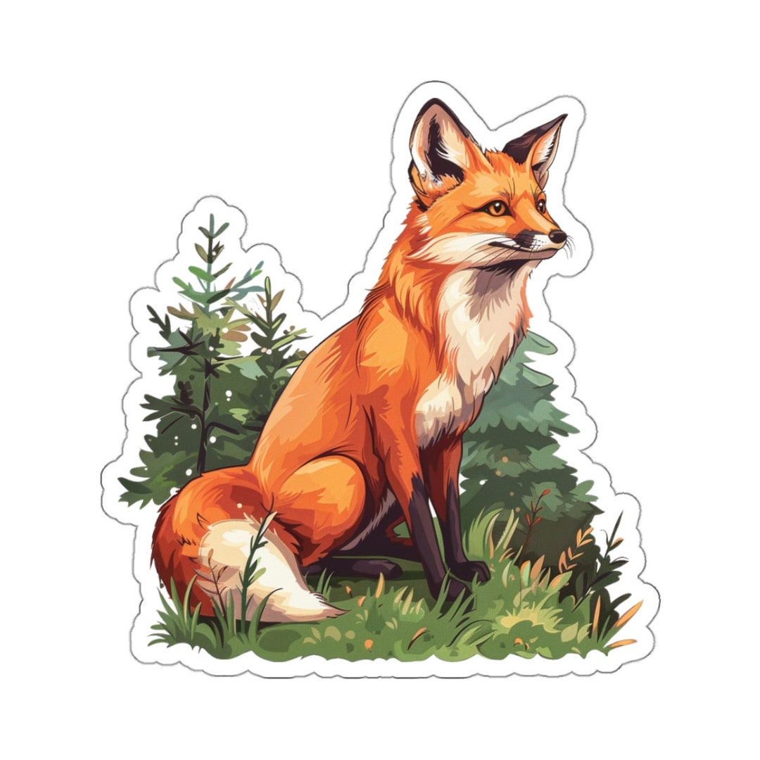 Chill Fox in the Forest Sticker, Vibrant Vector Illustration, Full Body ...