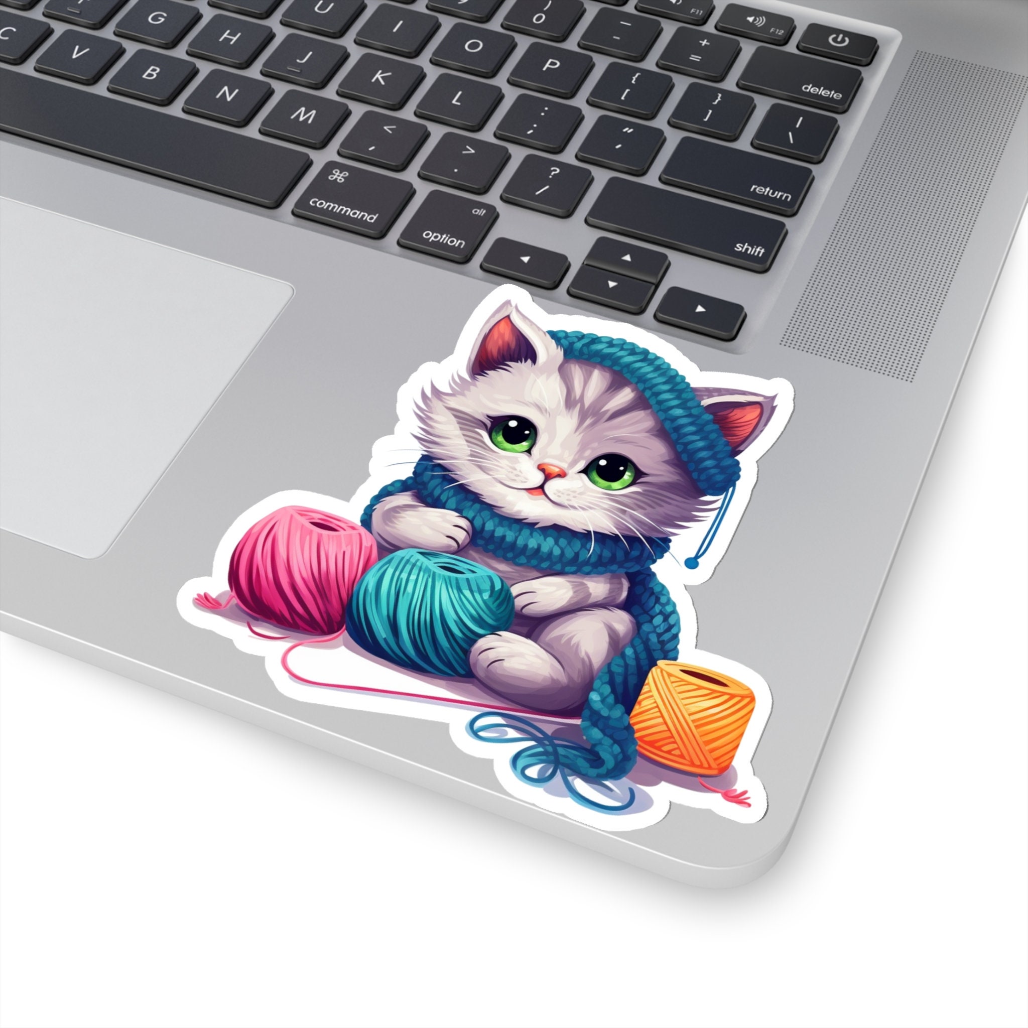 Adorable Knitting Kitty Sticker Cute Kitten Tangled in Yarn - Etsy