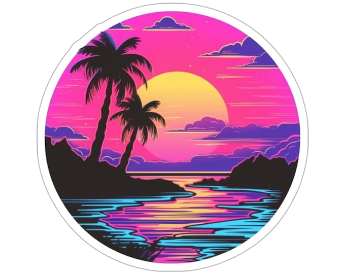 Synthwave Egyptian Pyramids Sticker Psychedelic Retro 80s Vinyl Sticker ...