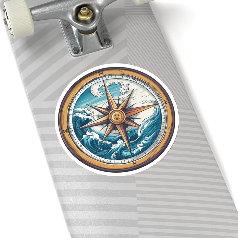 Compass & Ocean Waves Sticker: Golden Nautical Vinyl Decal - Etsy