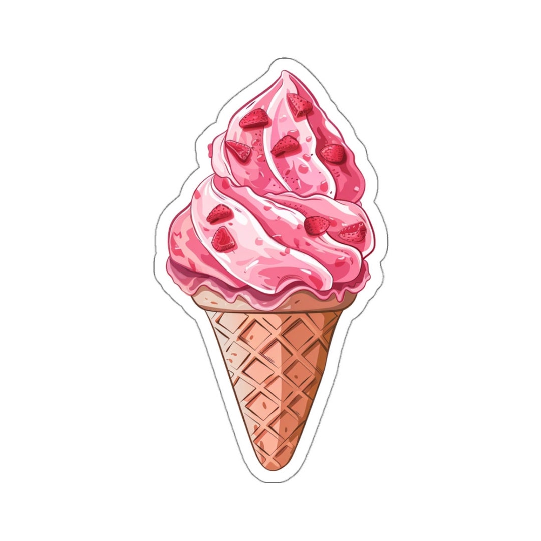 Chill Strawberry Ice Cream Cone Sticker, Perfect for Laptops & Kitchen ...