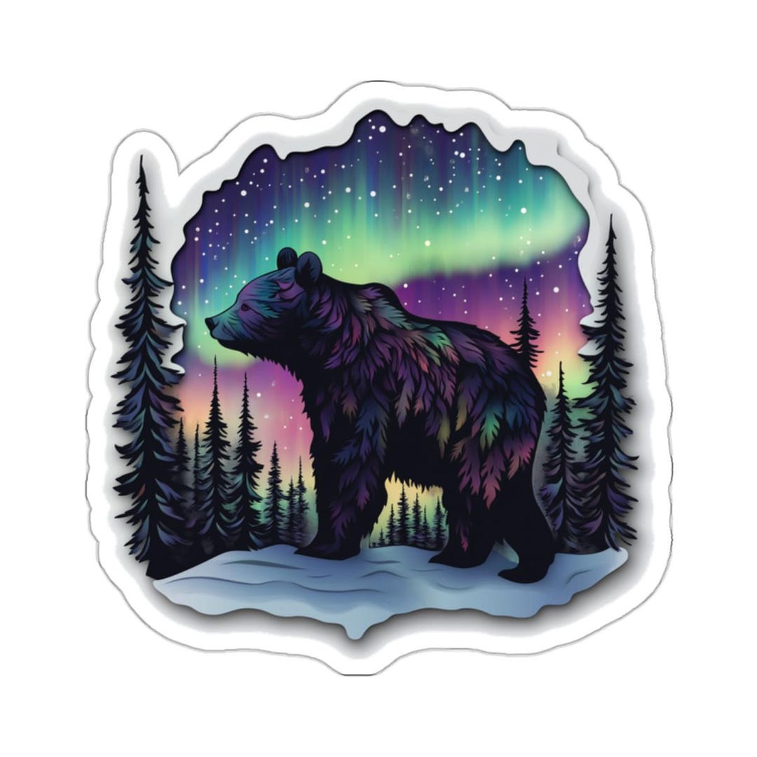 Majestic Bear & Northern Lights Sticker, Perfect for Nature Lovers and ...