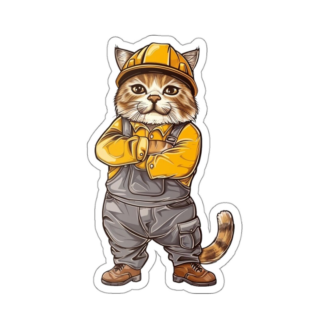 Hardworking Tabby, Realistic Cat in Overalls & Hard Hat, Perfect for ...