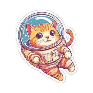 Cosmic Kitty Commander, Cartoon Cat Astronaut Sticker, Perfect for ...