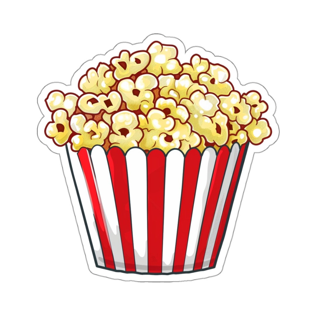Popcorn Time, Movie Theater Snack, Red and White Bucket Sticker - Etsy