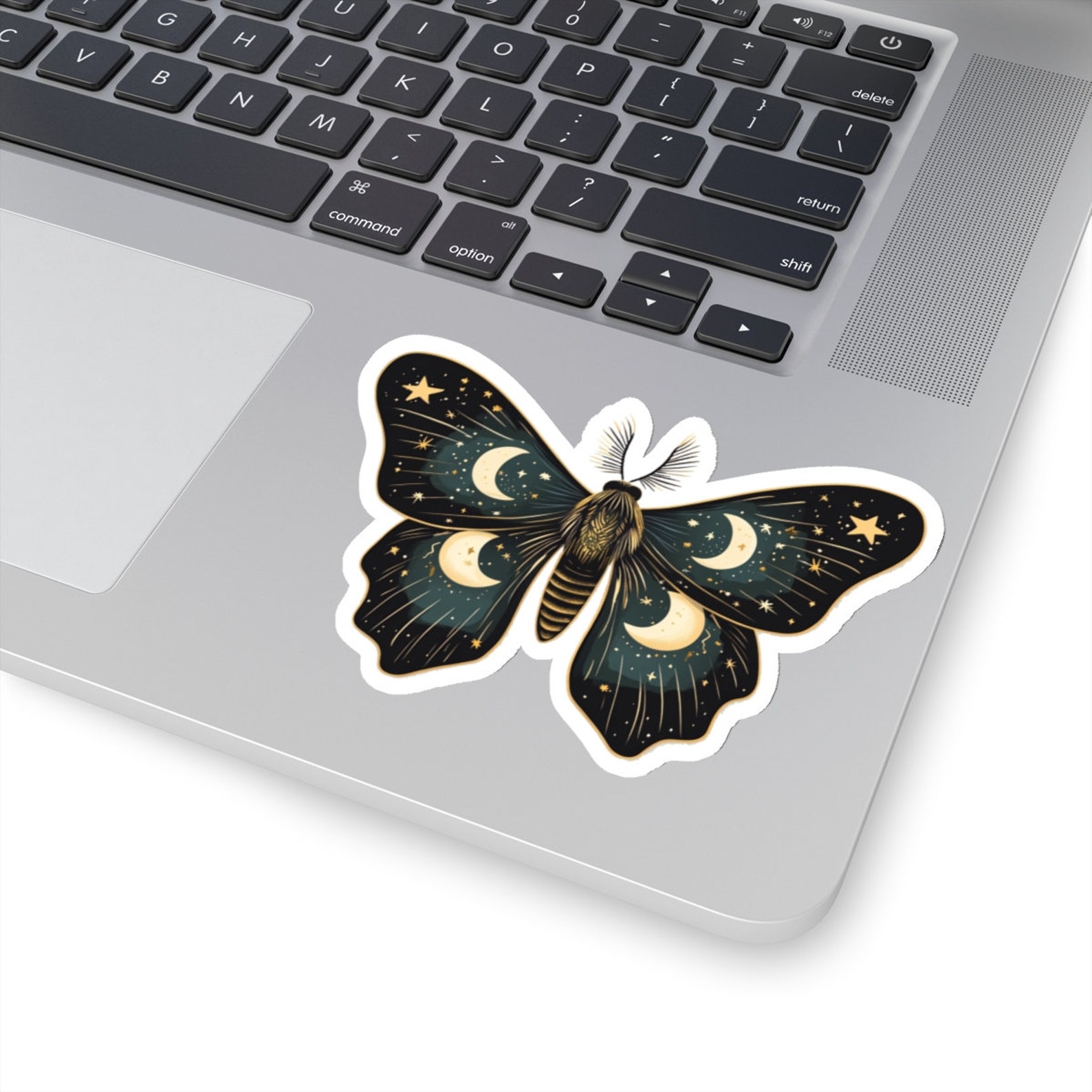 Mystical Moth Sticker, Boho Moon Stars, Navy Blue & Gold Vinyl - Etsy
