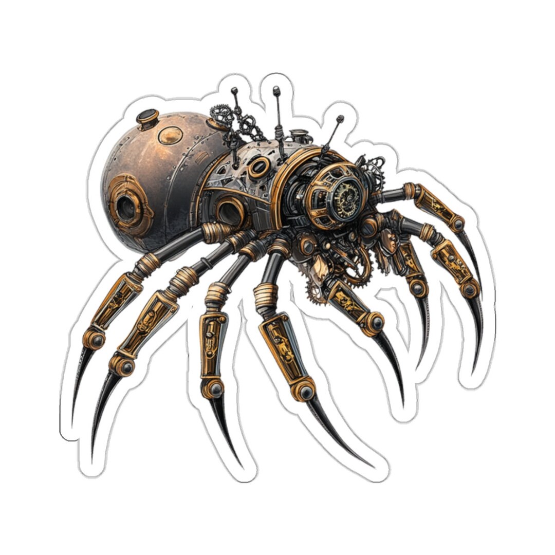 Mechanical Marvel, Steampunk Spider Sticker, Hyperrealistic Fantasy Art ...