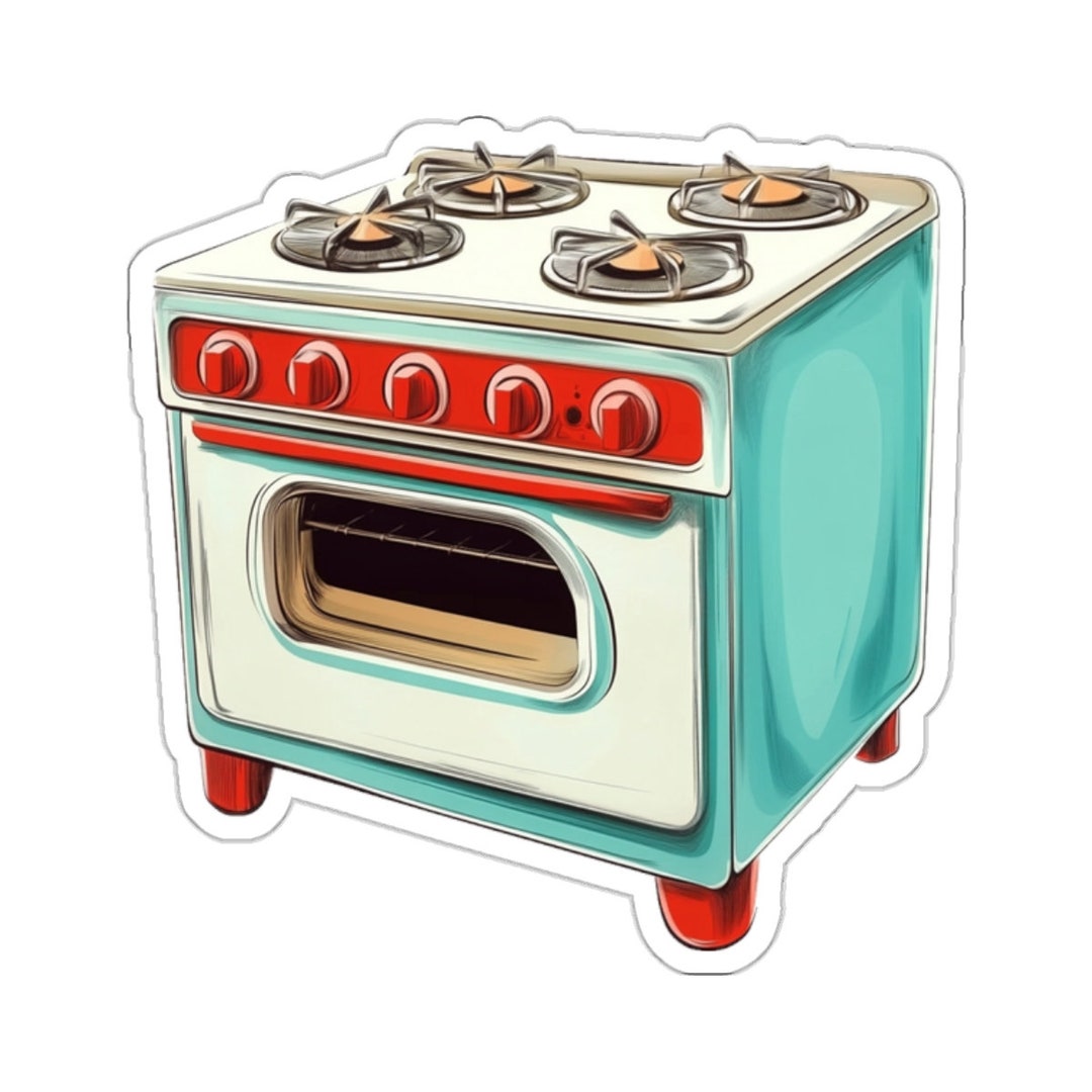 Retro Oven Sticker, Vintage-style Kitchen Decor, Turquoise and Red - Etsy