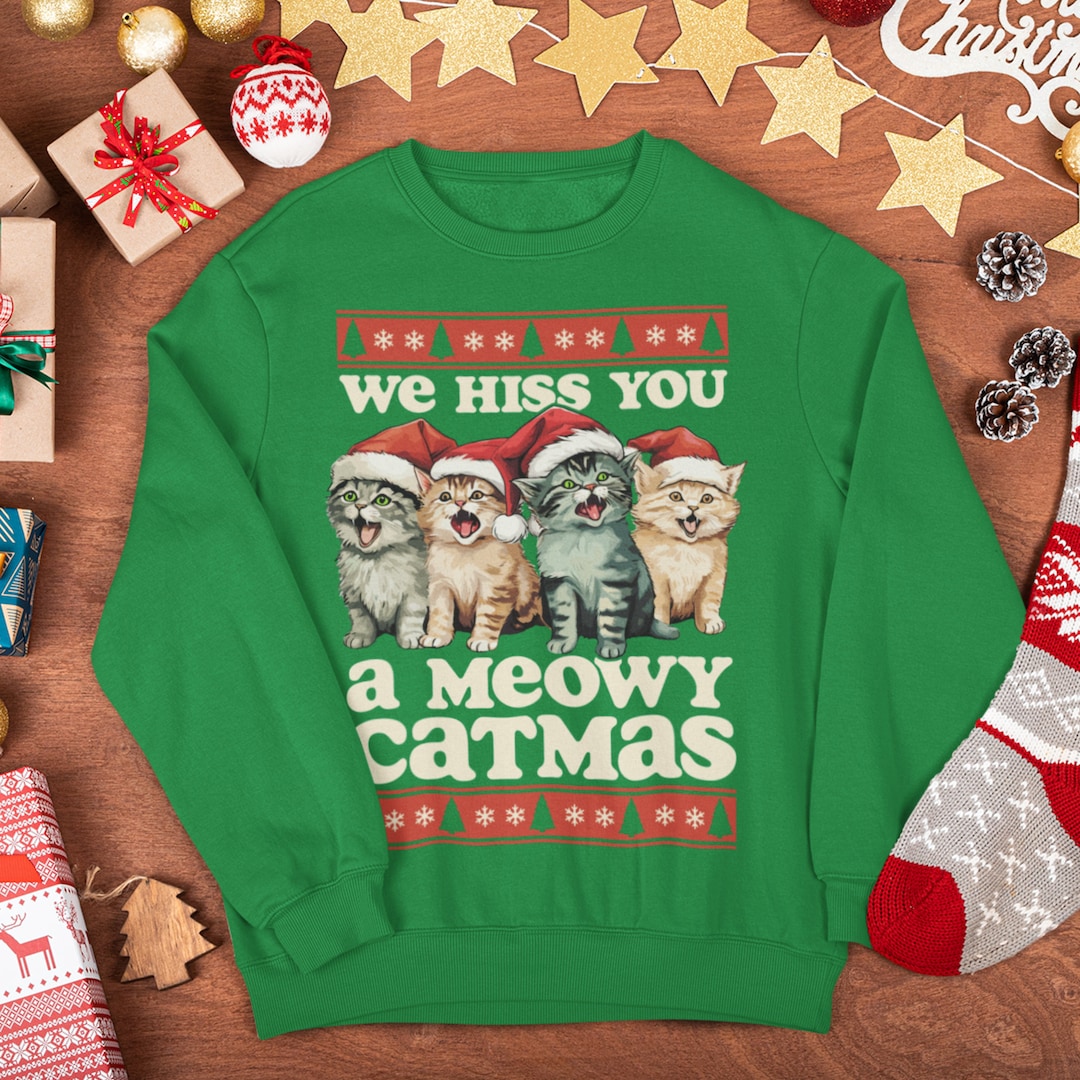 Meowy Catmas Crewneck Sweatshirt, Funny Christmas Cat Lover Gift - Etsy