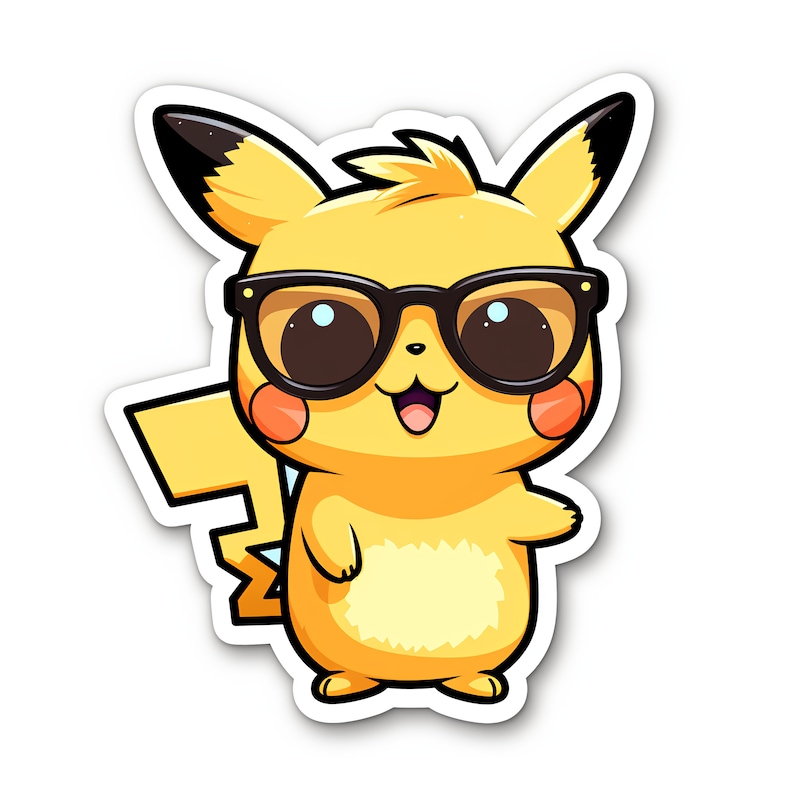 Cute Pikachu With Glasses Sticker - Etsy