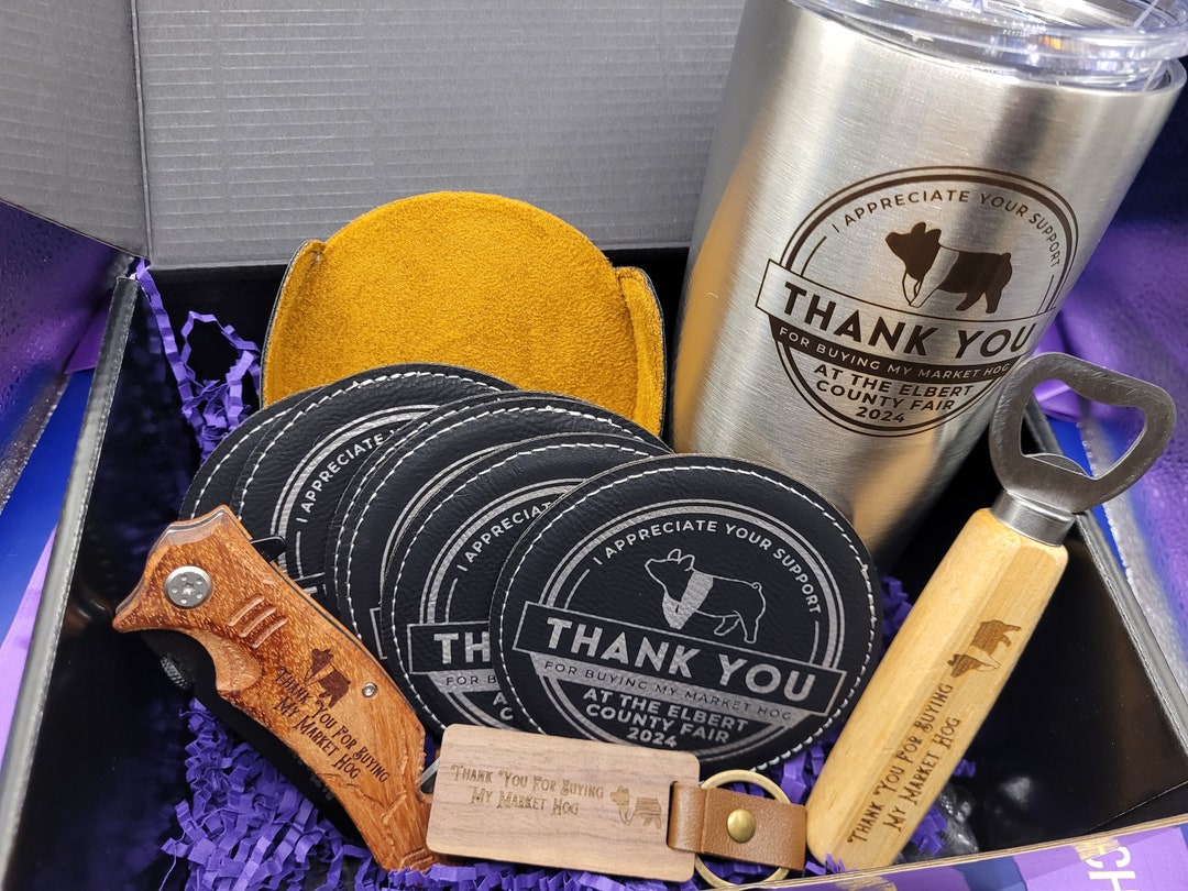 Market Hog Gift Box: Tumbler, Coasters, Optional Knife & Opener - Etsy