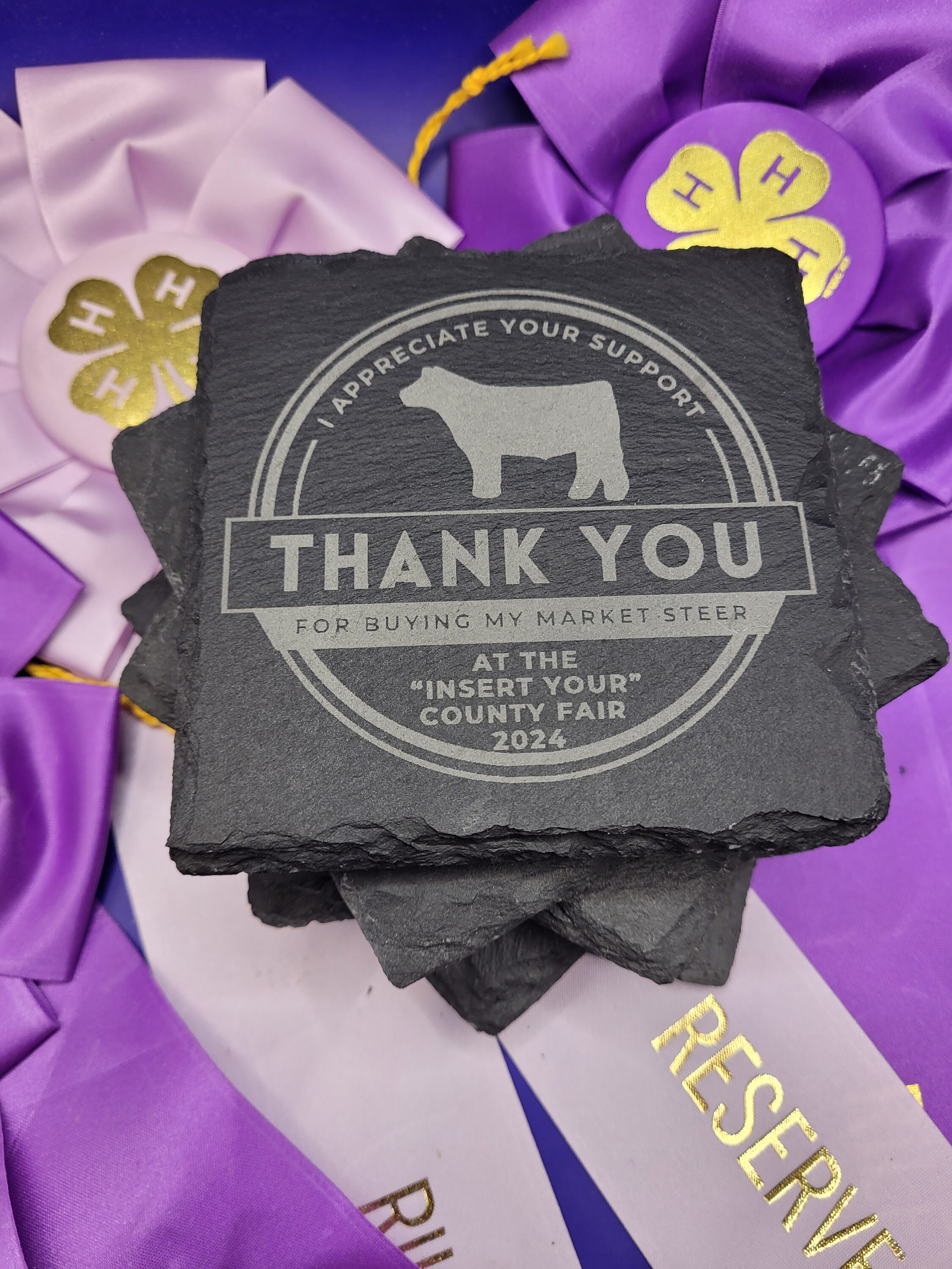 Custom Show Cattle Slate Coaster Set: Market Steer Buyer Gift - Etsy