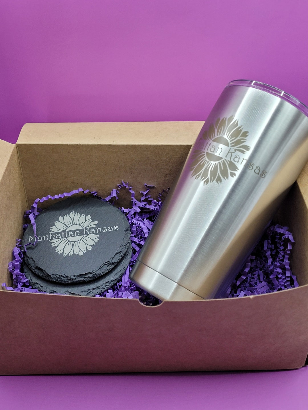 Kansas Gift Box - Manhattan Kansas Sunflower Monogram Tumbler and ...