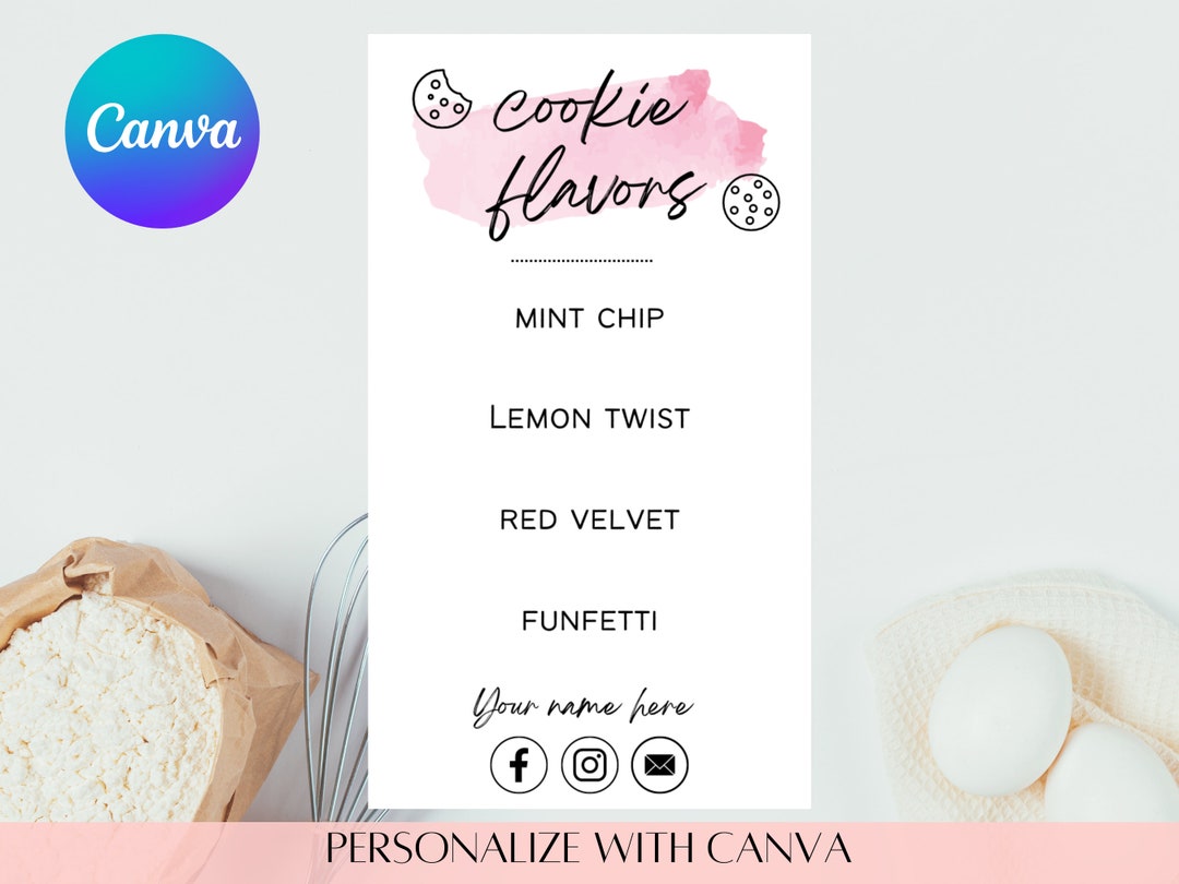 Pink Cookie Flavor Tag Template, Cookie Flavor Guide, Cookie Menu ...
