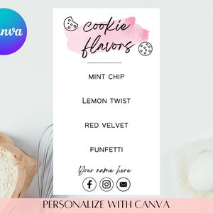 Pink Cookie Flavor Tag Template, Cookie Flavor Guide, Cookie Menu ...