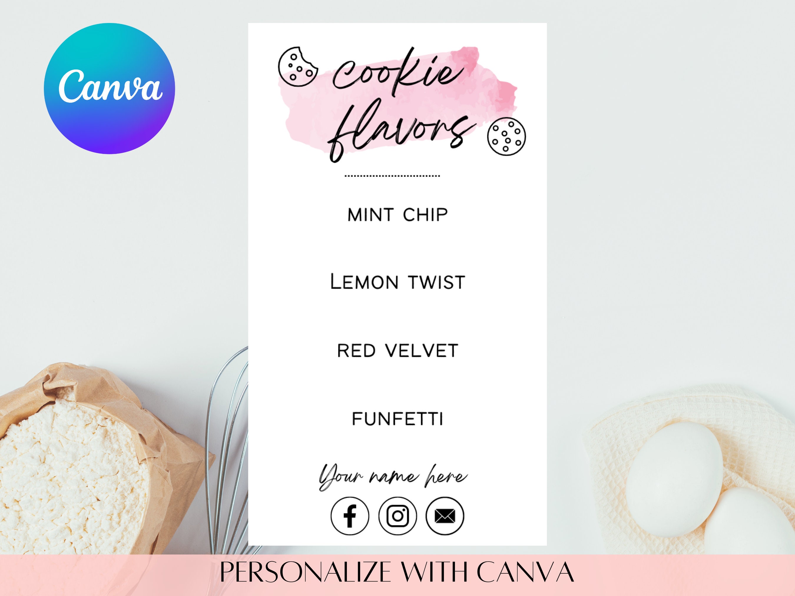 Pink Cookie Flavor Tag Template, Cookie Flavor Guide, Cookie Menu ...