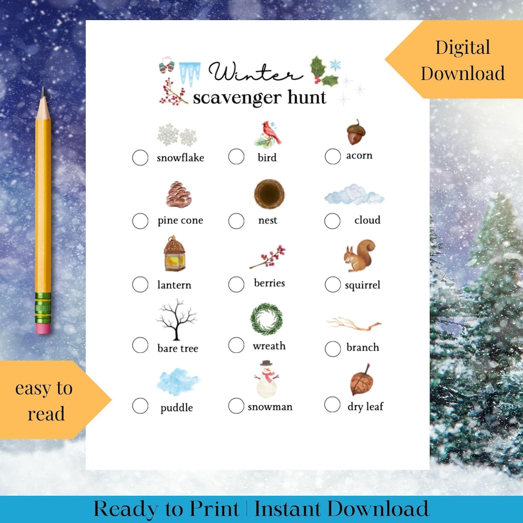Winter Scavenger Hunt, Seasonal Scavenger Hunt, Printable for Kids ...