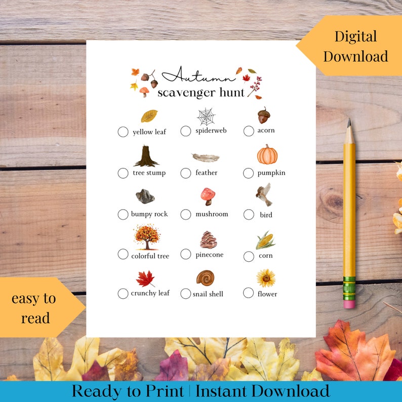 Fall Scavenger Hunt, Autumn Scavenger Hunt, Printable for Kids, Outdoor ...