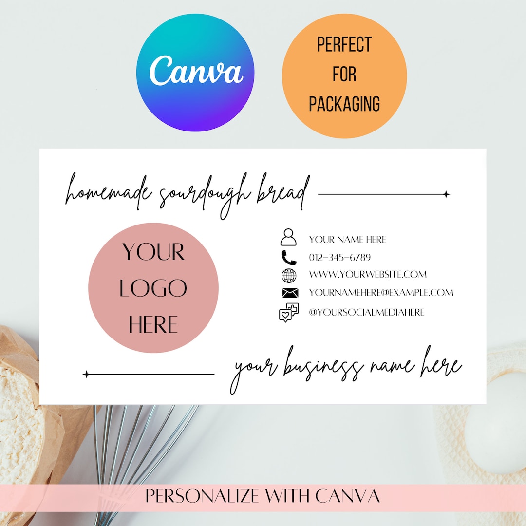 Editable Sourdough Business Card, Baking Labels, Bread Tags, Baking ...