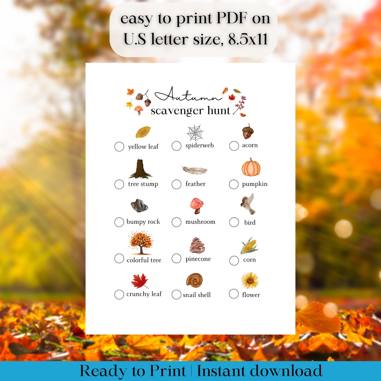 Fall Scavenger Hunt, Autumn Scavenger Hunt, Printable for Kids, Outdoor ...