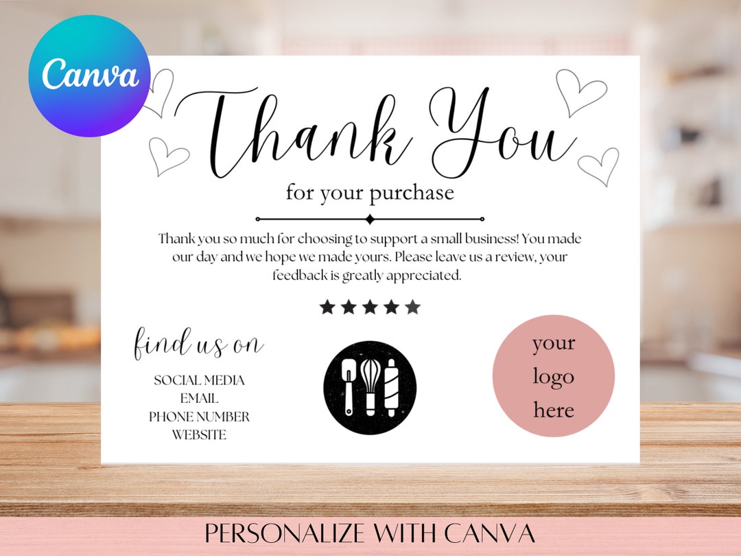 Bakery Thank You Card, Thank You Card, Instant Download, Canva Editable ...