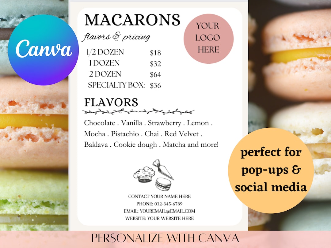 Editable Macaron Pricing List, Macaron Flavor List, Macaron Pricing ...