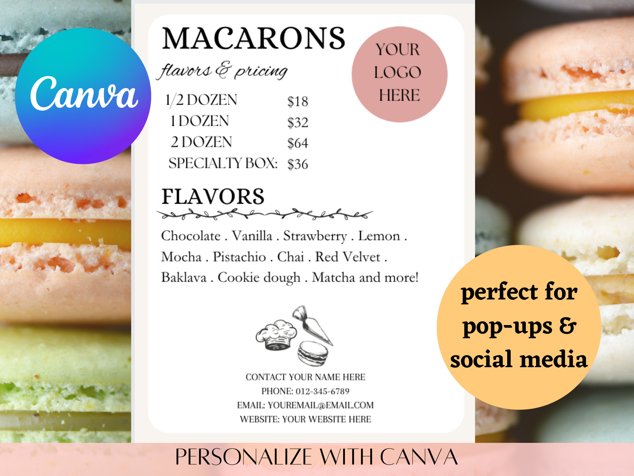 Editable Macaron Pricing List, Macaron Flavor List, Macaron Pricing ...