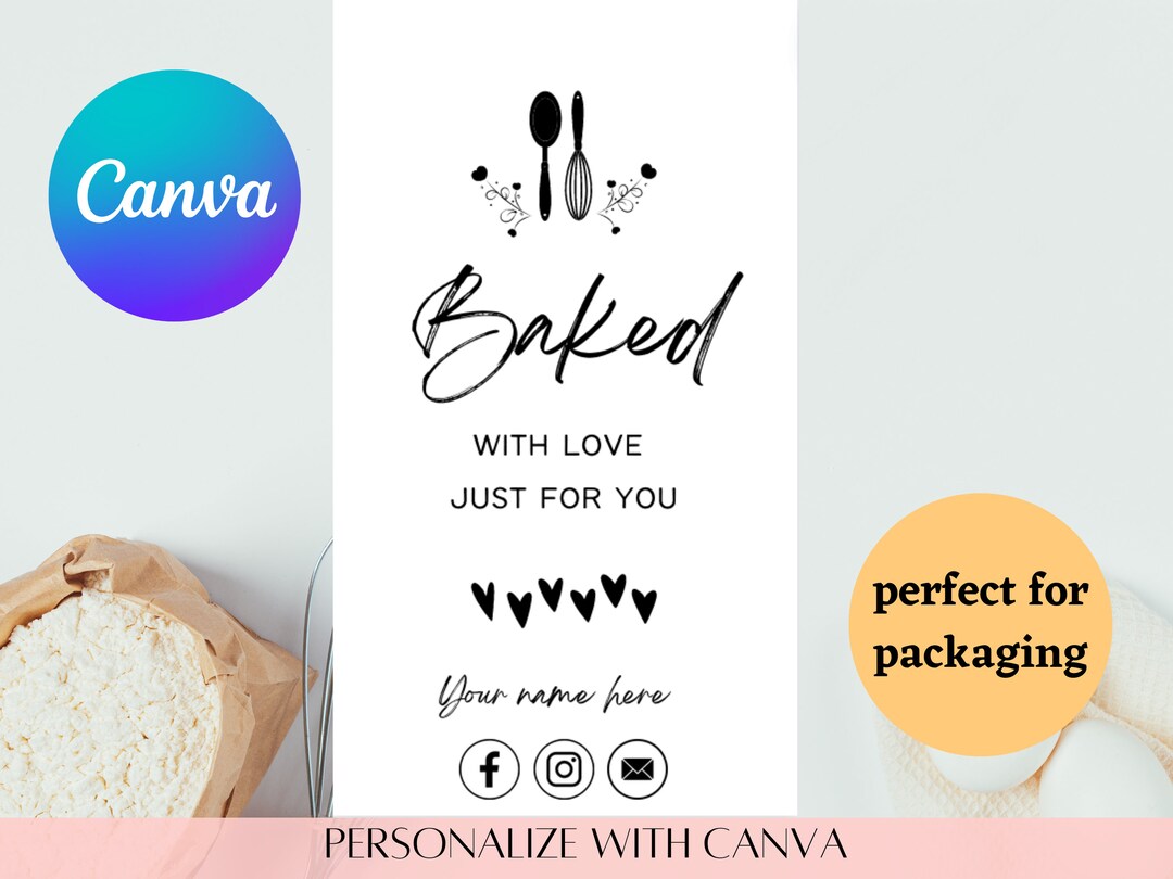 Baked With Love Gift Tags, Baking Gift Tags, Canva Editable, Bakery ...
