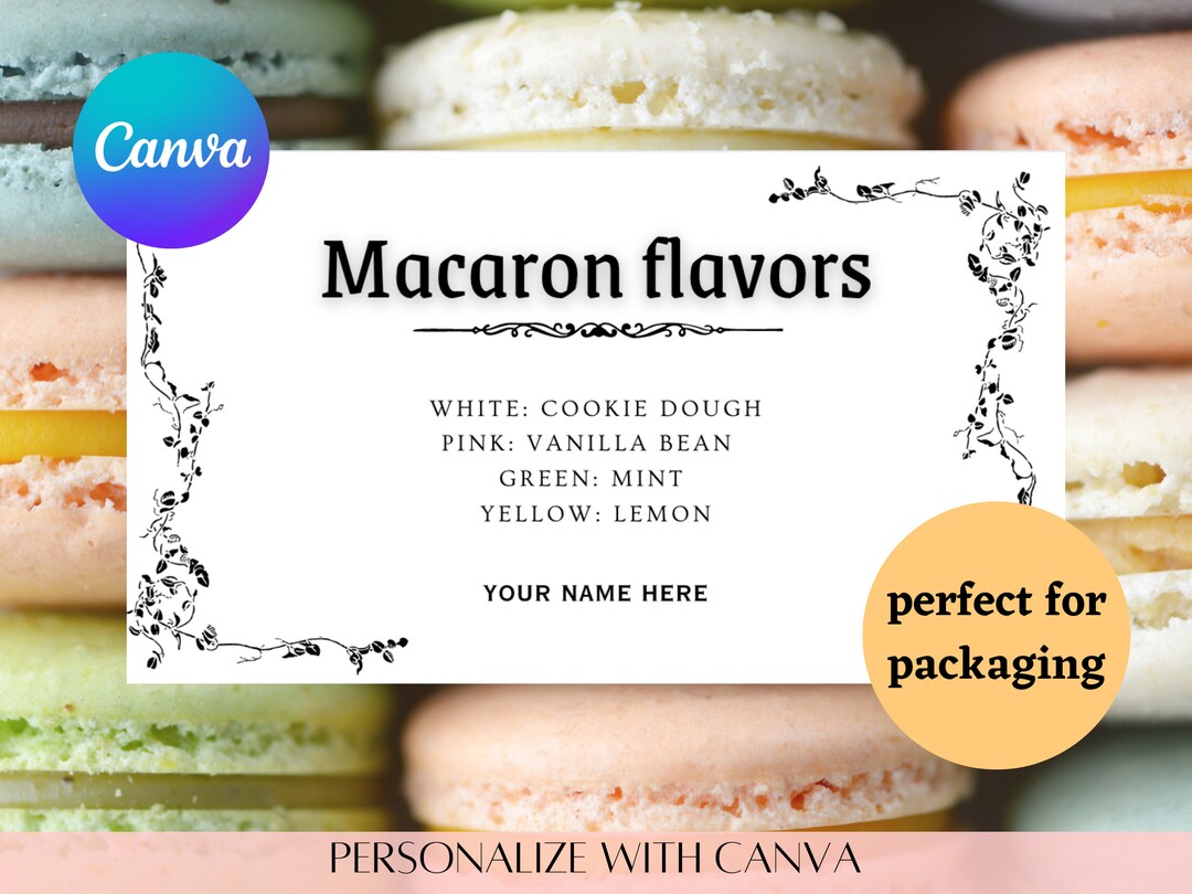 Editable Macaron Flavor Tags, Macaron Tags, Cookie Tags, Baking Tags ...
