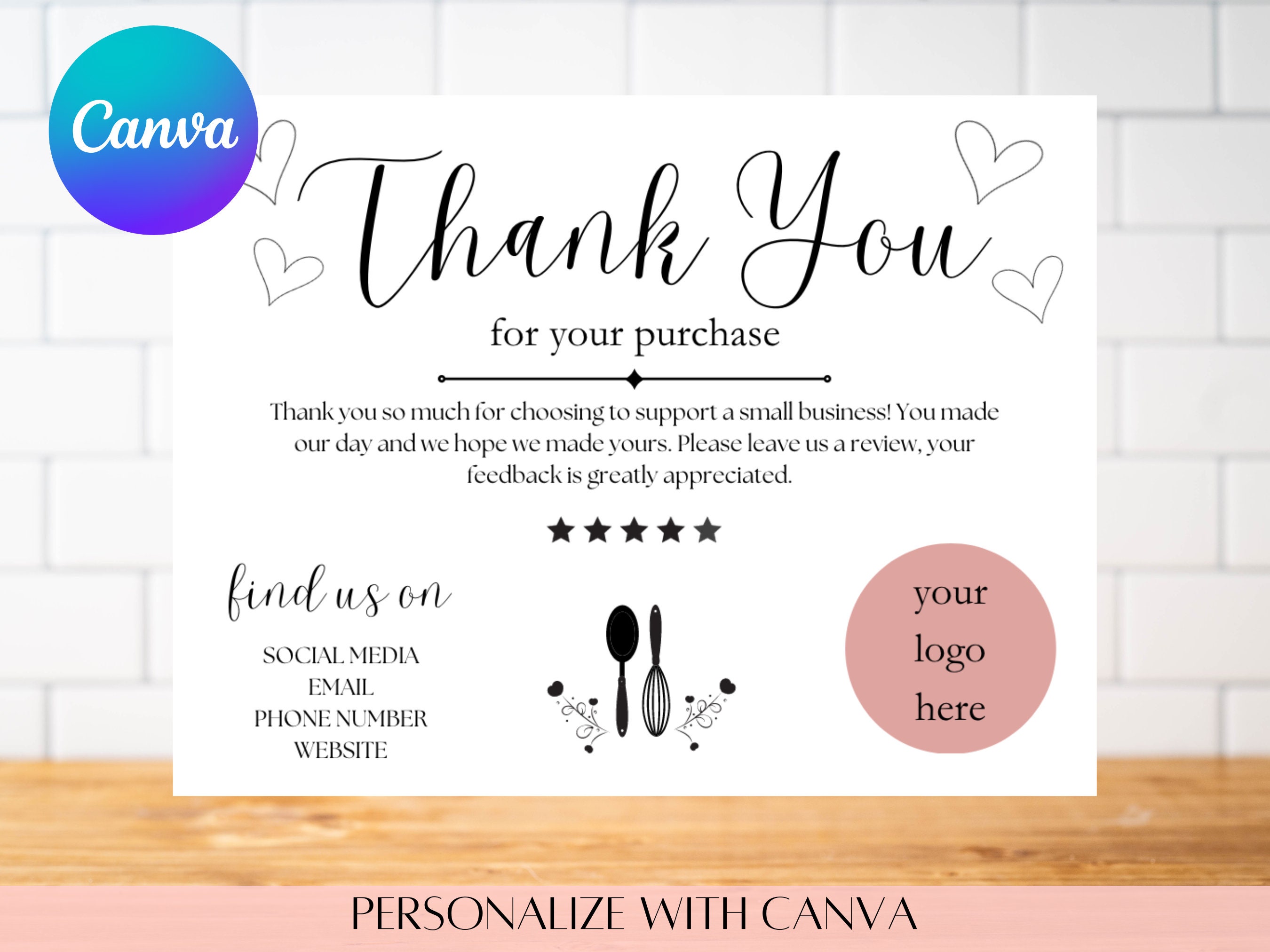 Bakery Thank You Card, Thank You Card, Canva Editable, Bakery Business ...