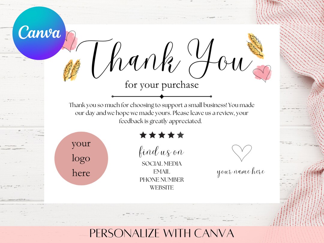 Bread Bakery Thank You Card, Thank You Card, Instant Download, Canva ...