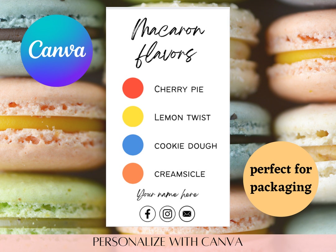 Editable Macaron Flavor Tags, Macaron Tags, Cookie Tags, Baking Tags ...