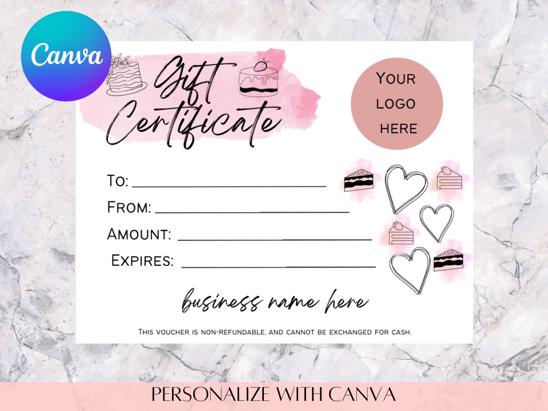 Bakery Gift Certificate, Cake Gift Certificate, Instant Download, Canva ...