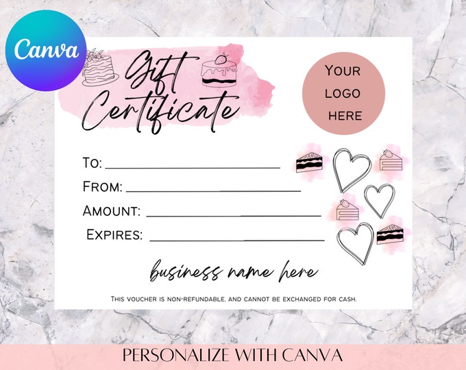 Editable Gift Certificate for Cakes and Bakery Shop | Canva Template ...