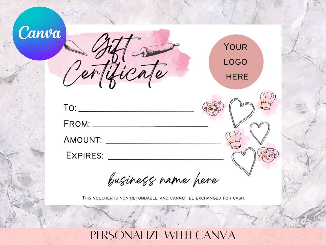 Bakery Gift Certificate, Cookie Gift Certificate, Canva Edit, Bakery ...