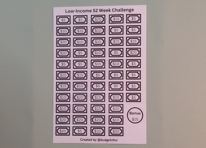Printable A5 52-week Savings Challenge - Low Income - Etsy
