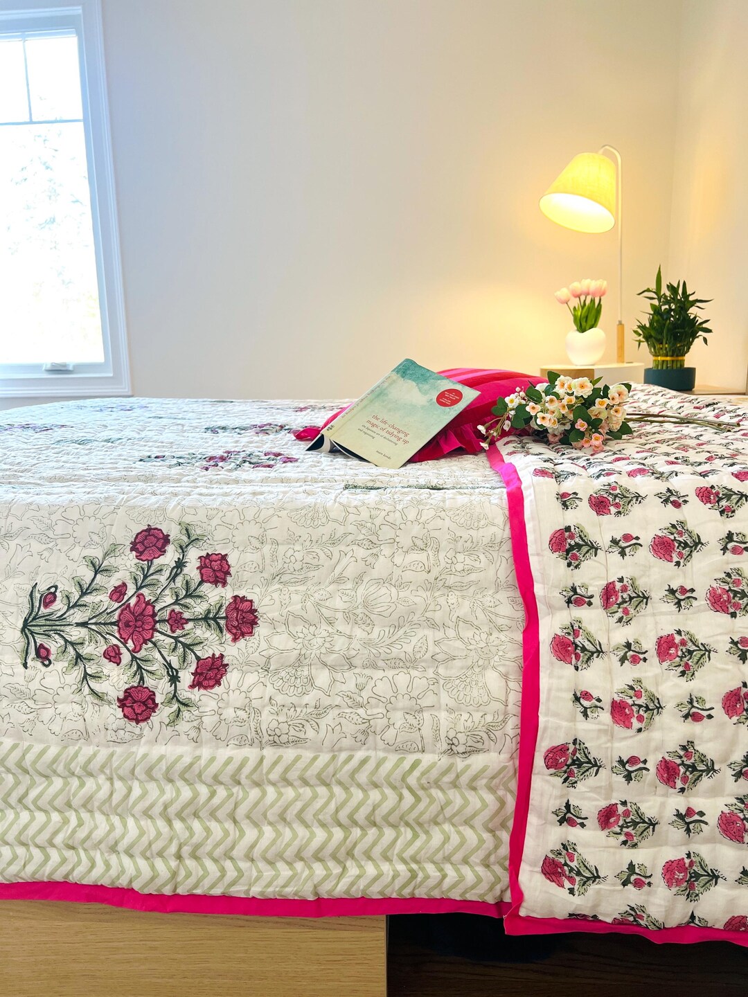 Indian Cotton Queen Quilt Block Printed Queen Blanket Organic Comforter ...