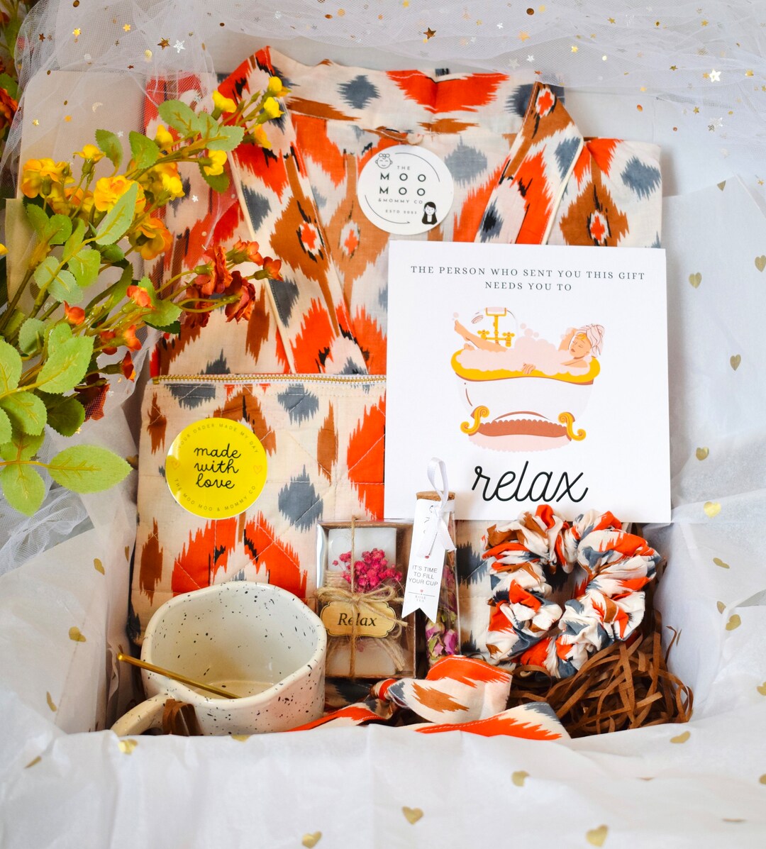 Relaxation Gift Box Hygge Indian Kimono Selfcare Kit Birthday Gift for ...