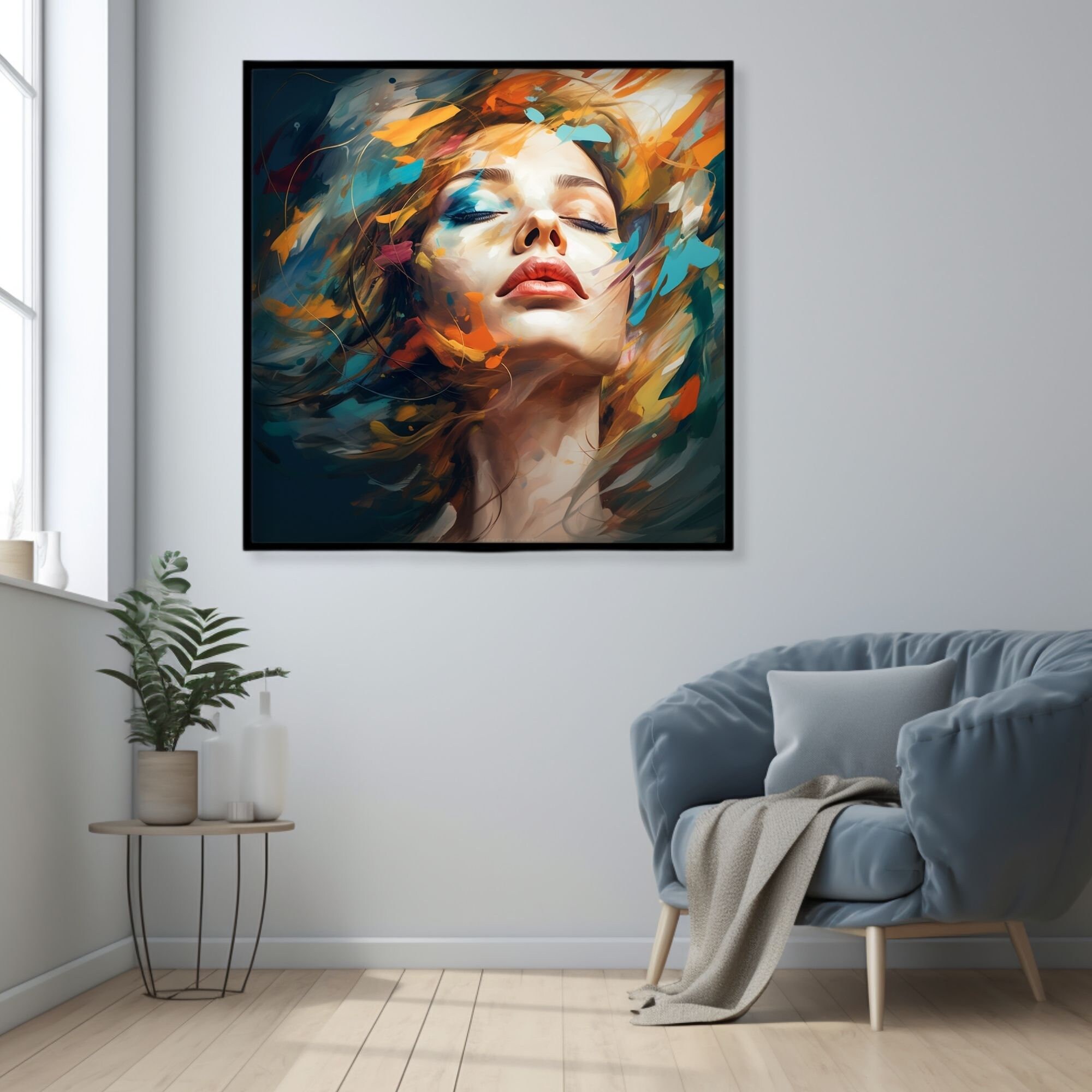 Woman Sleeping Face Abstract Canvas Art Print for Bedroom Home Wall ...