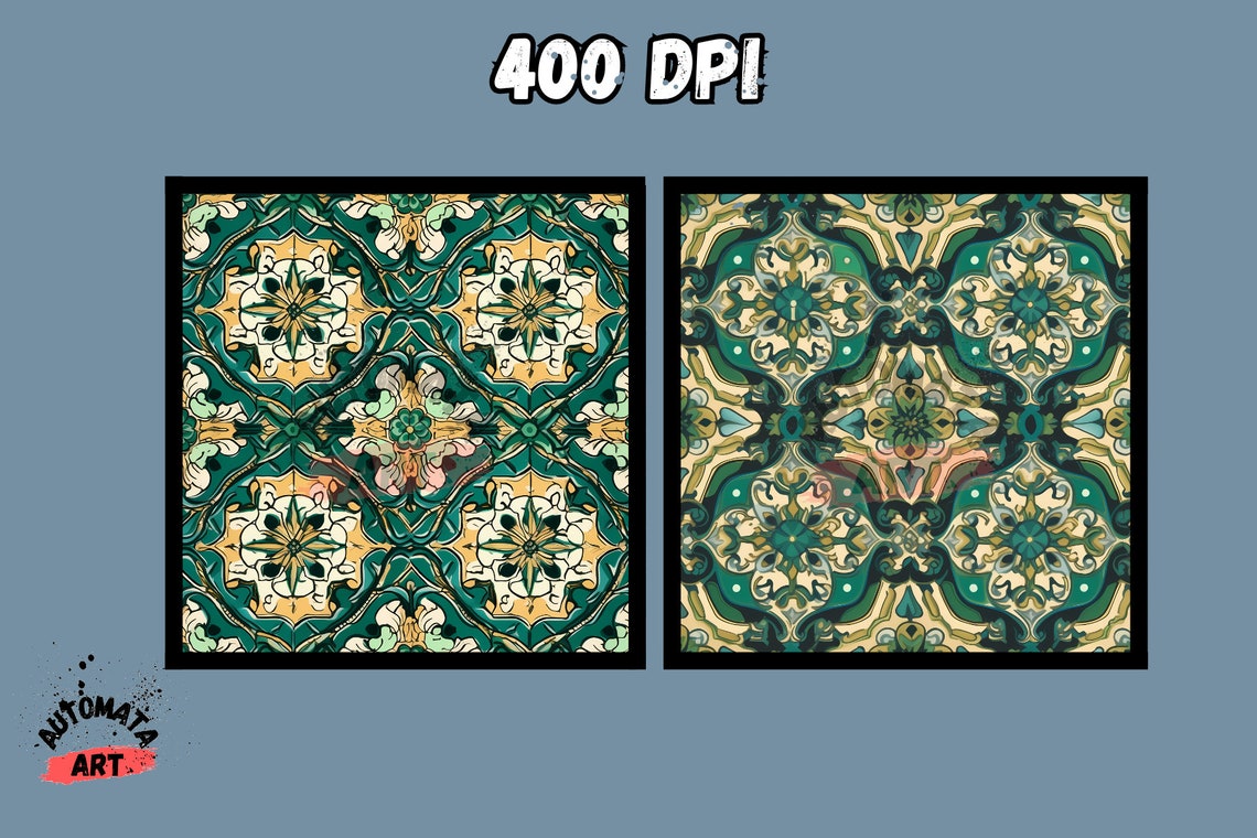 25 Green Andalusian Tile Arabesque Seamless Patterns, High Quality ...