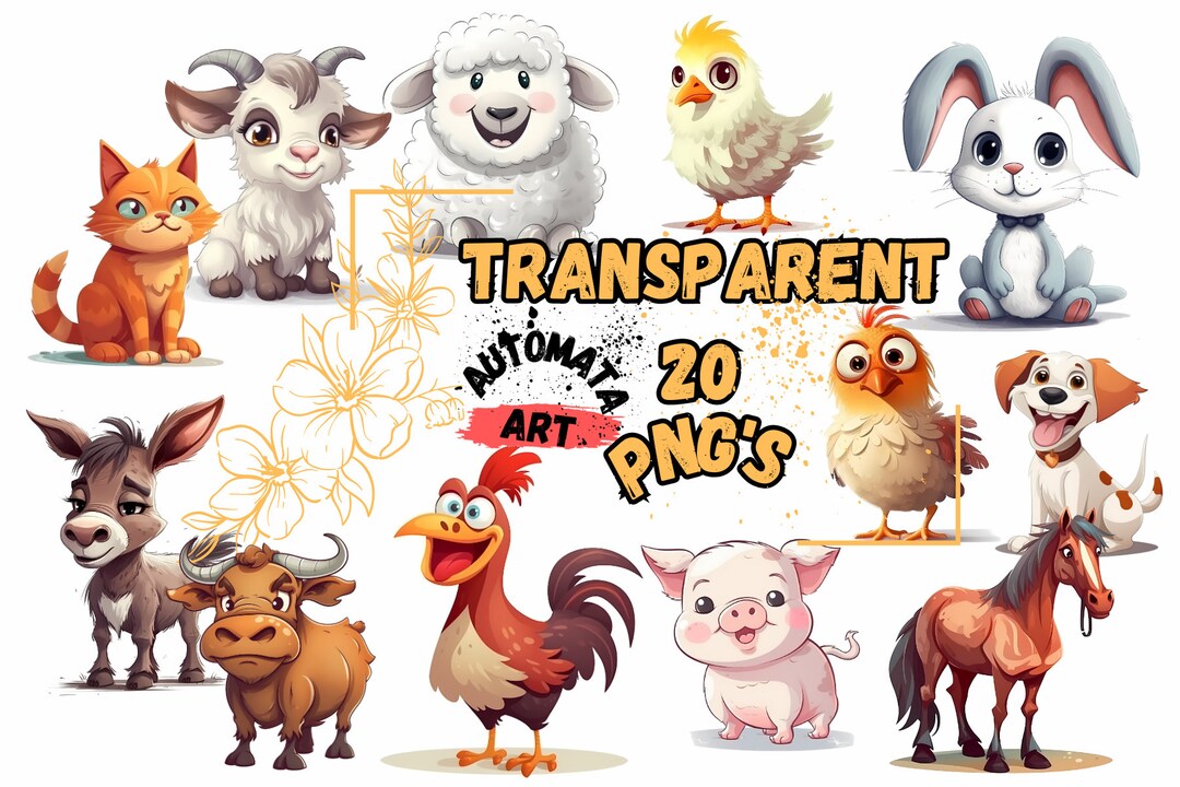 20 Cute Farm Animals Cartoon Clipart Set, High Quality Clip Art Instant ...