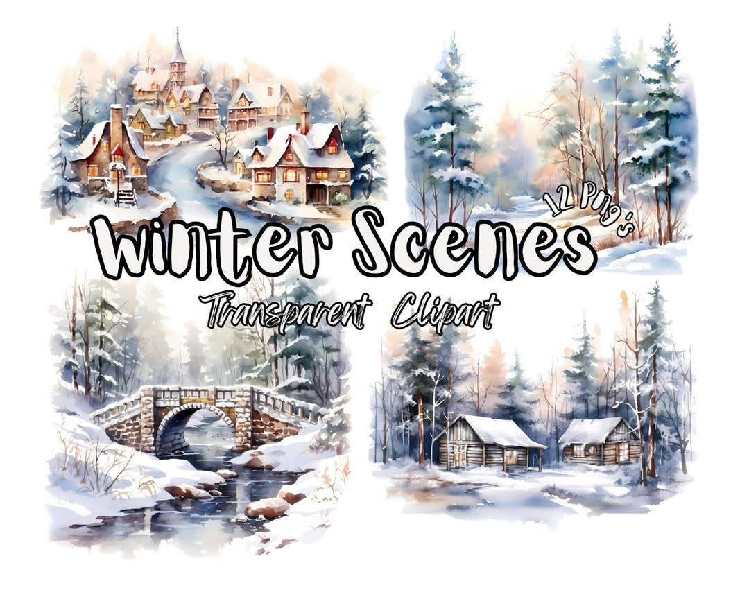 12 Watercolor Transparent Winter Clipart Bundle, Printable Digital ...