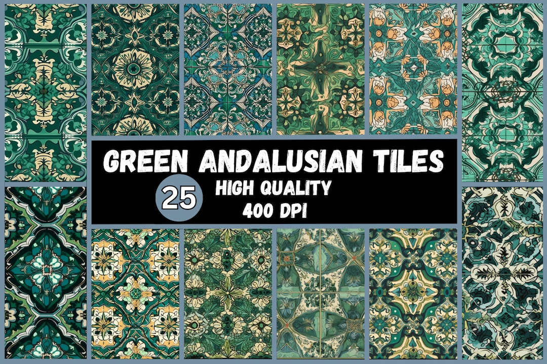 25 Green Andalusian Tile Arabesque Seamless Patterns, High Quality ...