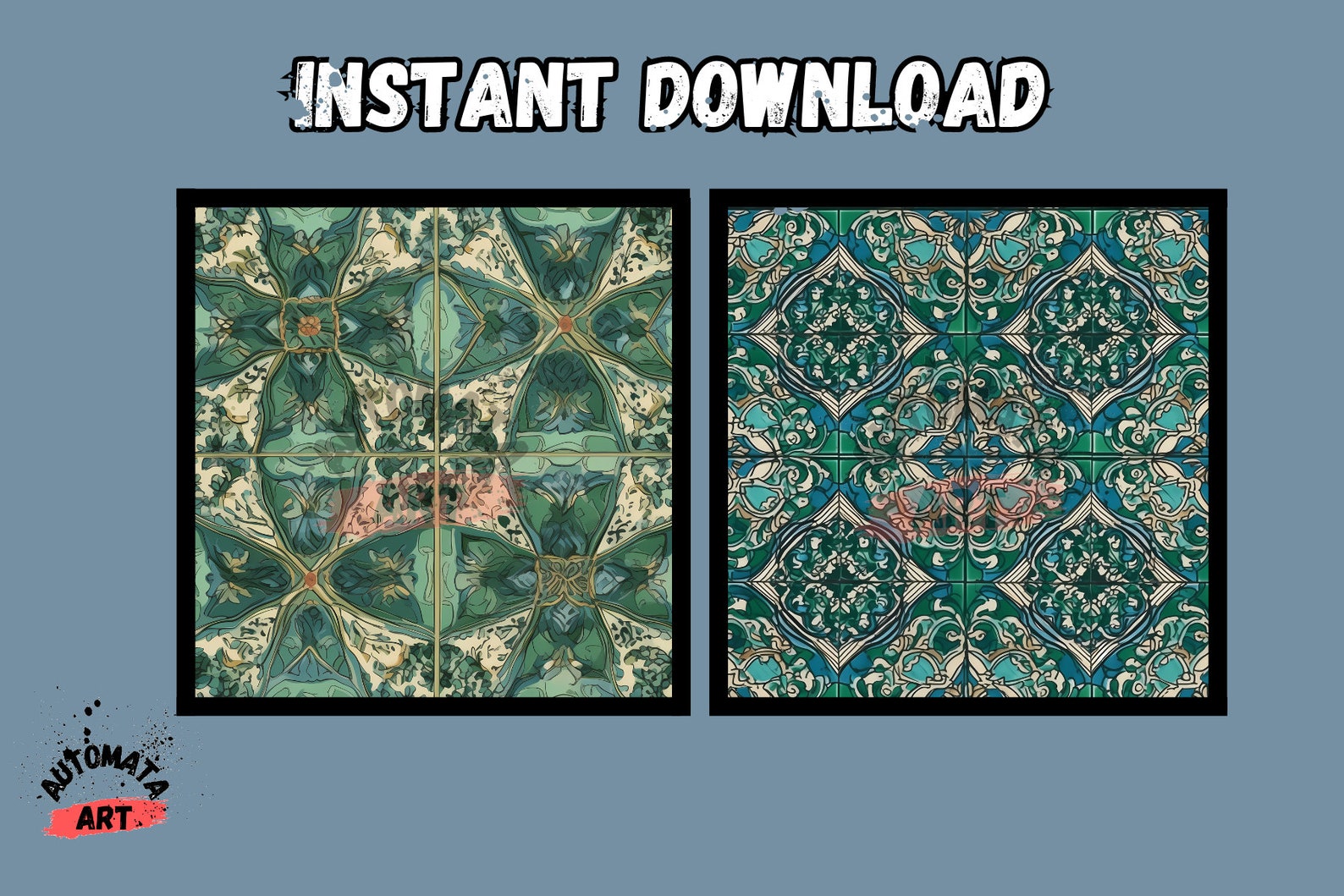 25 Green Andalusian Tile Arabesque Seamless Patterns, High Quality ...