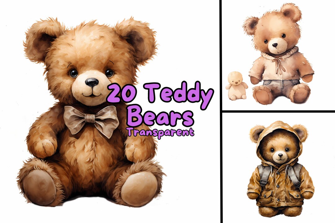 20 Watercolor Teddy Bear Clipart Set, High Quality Instant Download ...