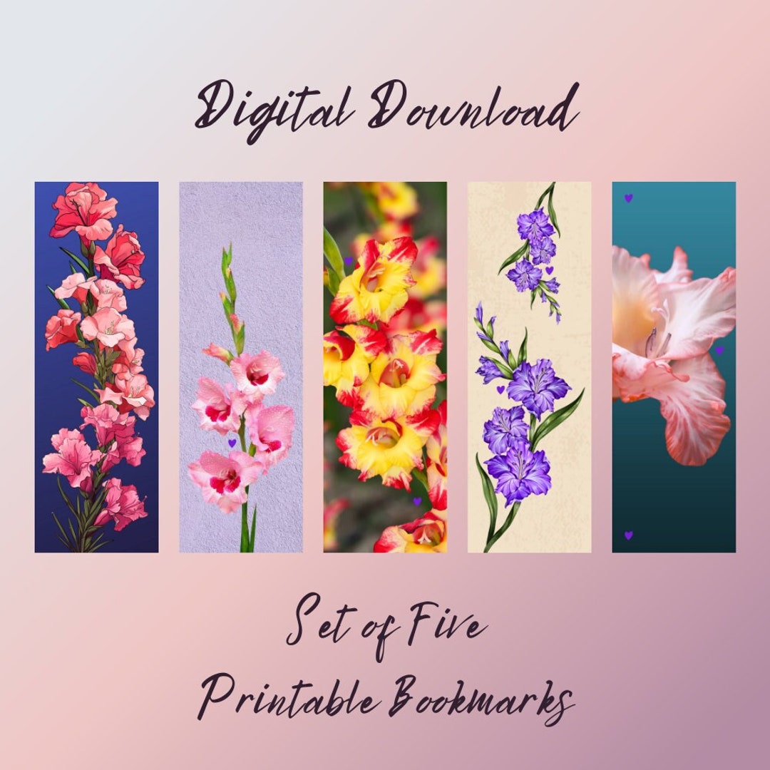 Printable Bookmarks Set of Five August Birth Month Flower Gladiolus ...